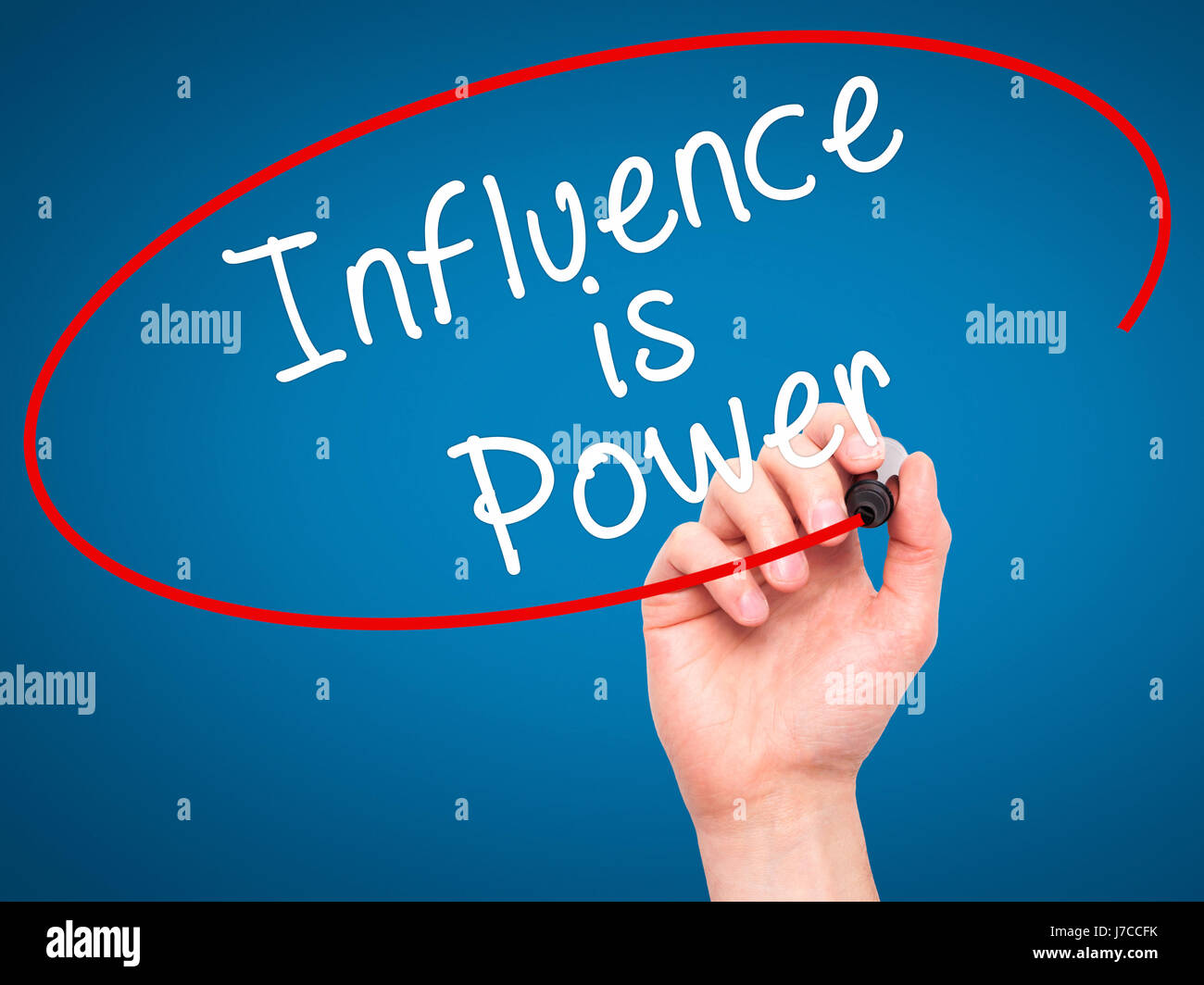 Man Hand writing Influence is Power with black marker on visual screen ...