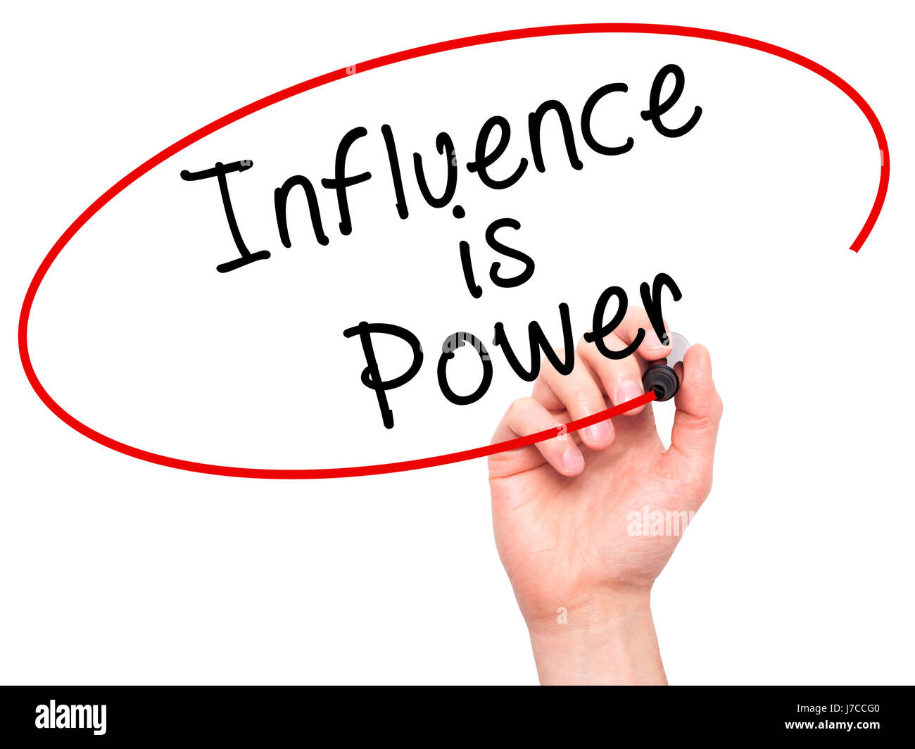 Man Hand writing Influence is Power with black marker on visual screen ...