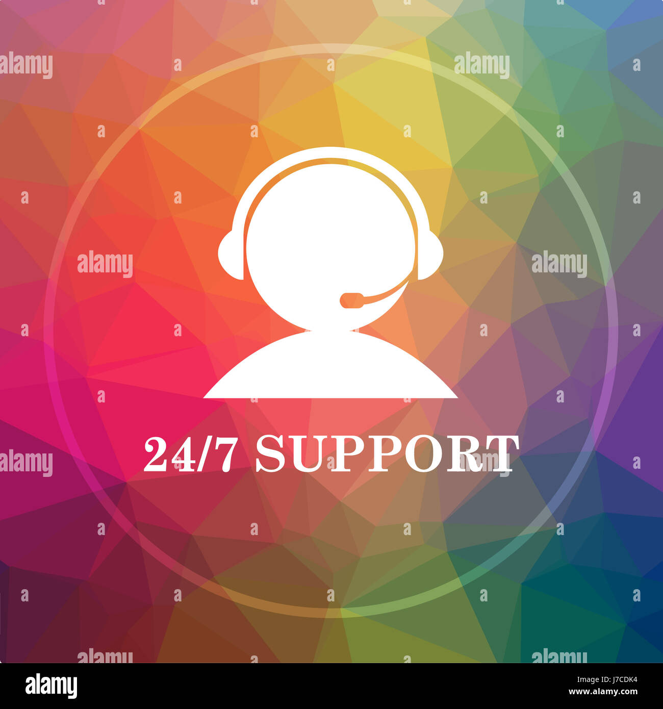 24-7 Support icon. 24-7 Support website button on low poly background ...