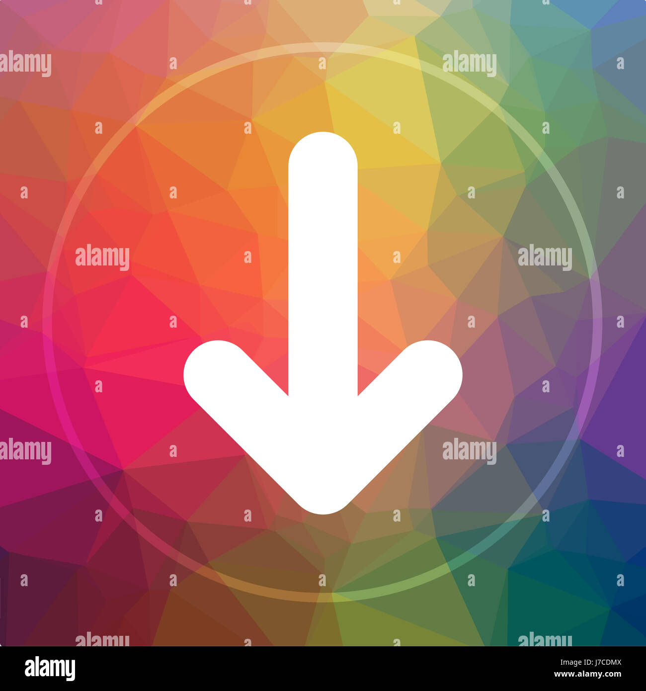 Down arrow icon. Down arrow website button on low poly background Stock ...
