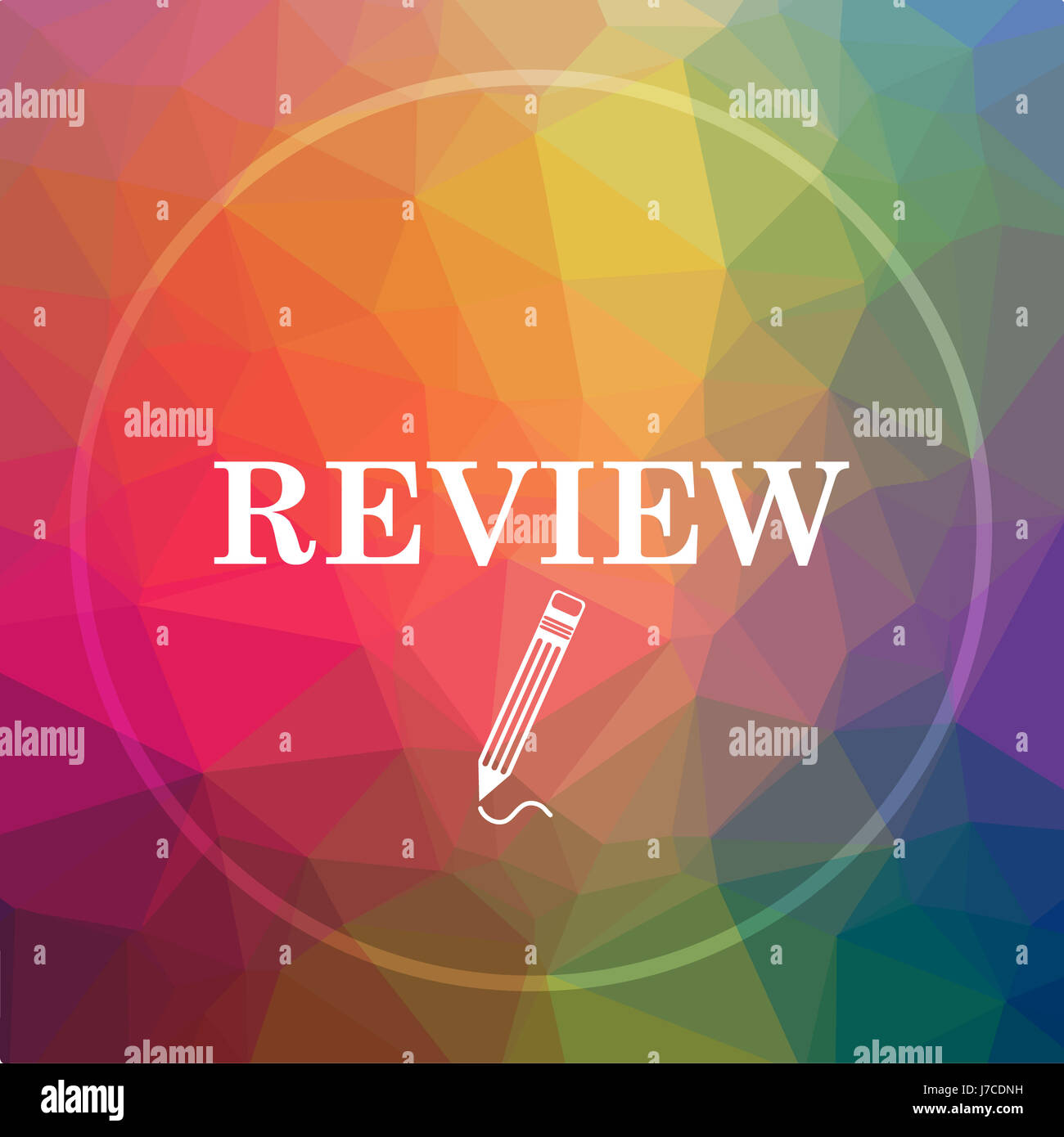 Review icon. Review website button on low poly background Stock Photo ...