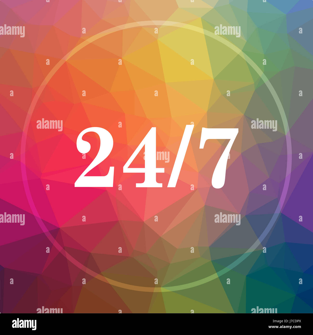 24 7 icon. 24 7 website button on low poly background Stock Photo - Alamy