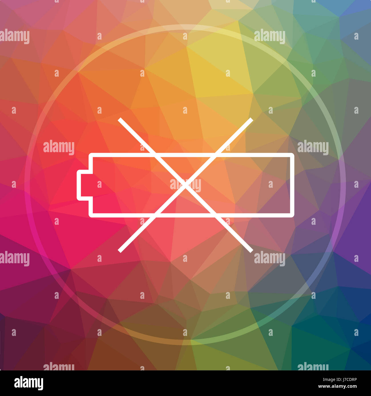 Empty battery icon. Empty battery website button on low poly background ...