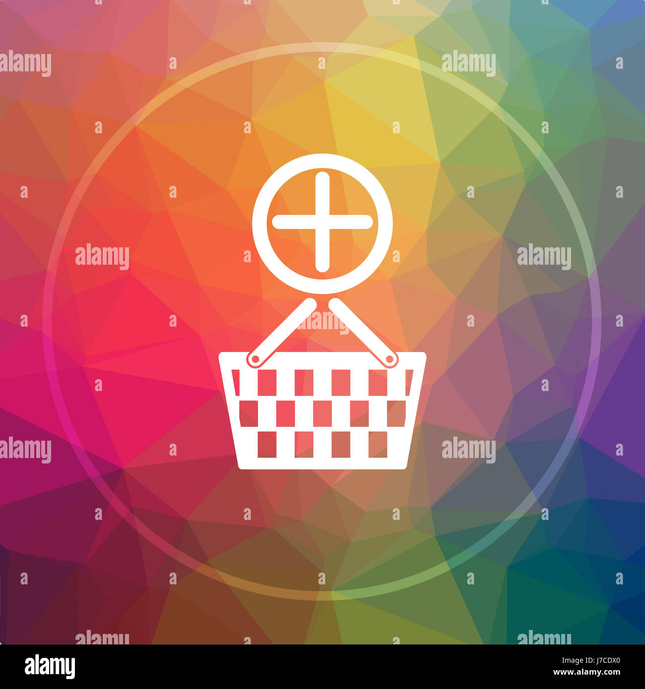 Add to basket icon. Add to basket website button on low poly background ...