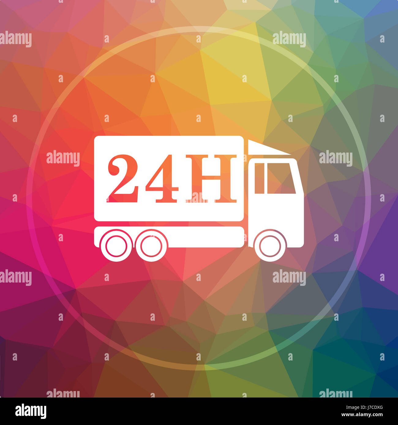 24H delivery truck icon. 24H delivery truck website button on low poly ...