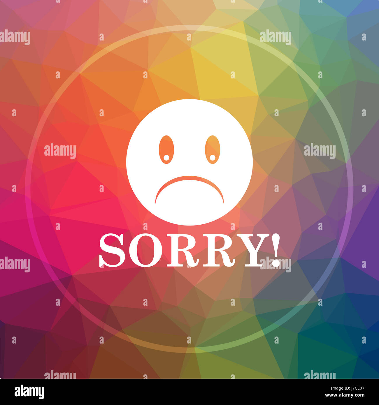 Sorry icon. Sorry website button on low poly background Stock Photo - Alamy