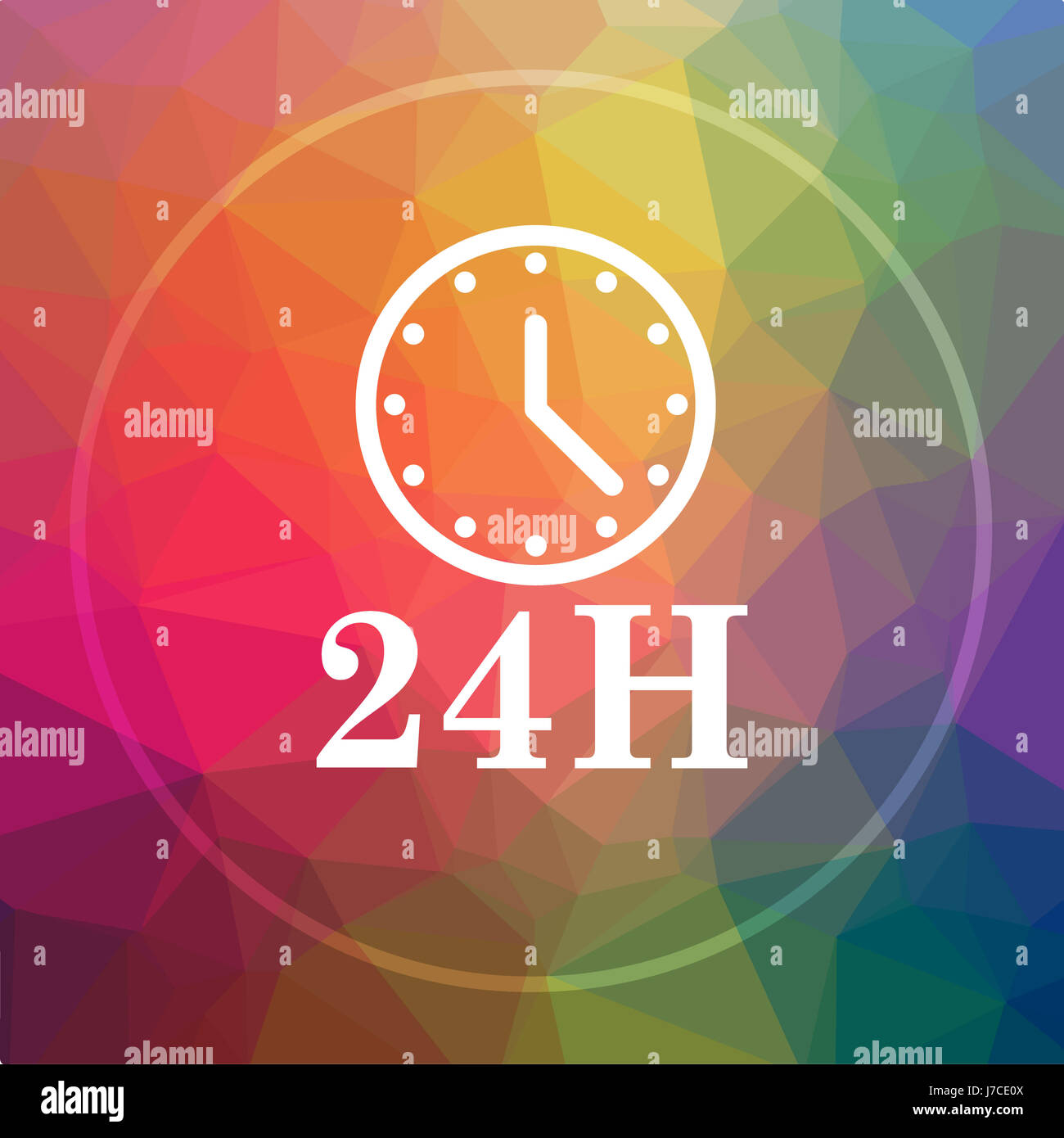 24H clock icon. 24H clock website button on low poly background Stock ...