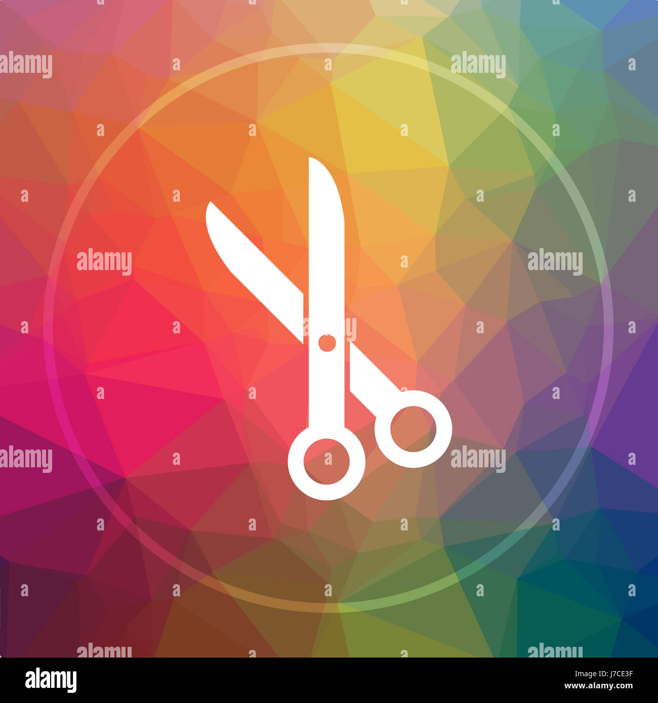 Cut icon. Cut website button on low poly background Stock Photo - Alamy