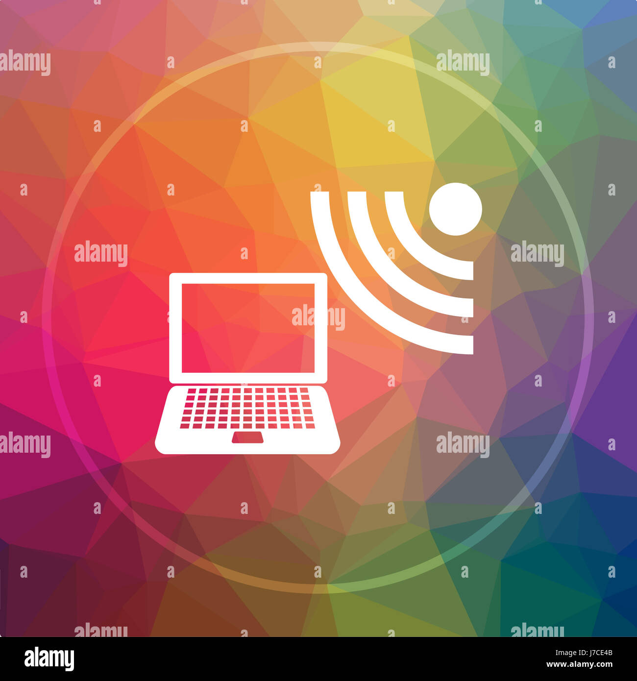 Wireless laptop icon. Wireless laptop website button on low poly ...