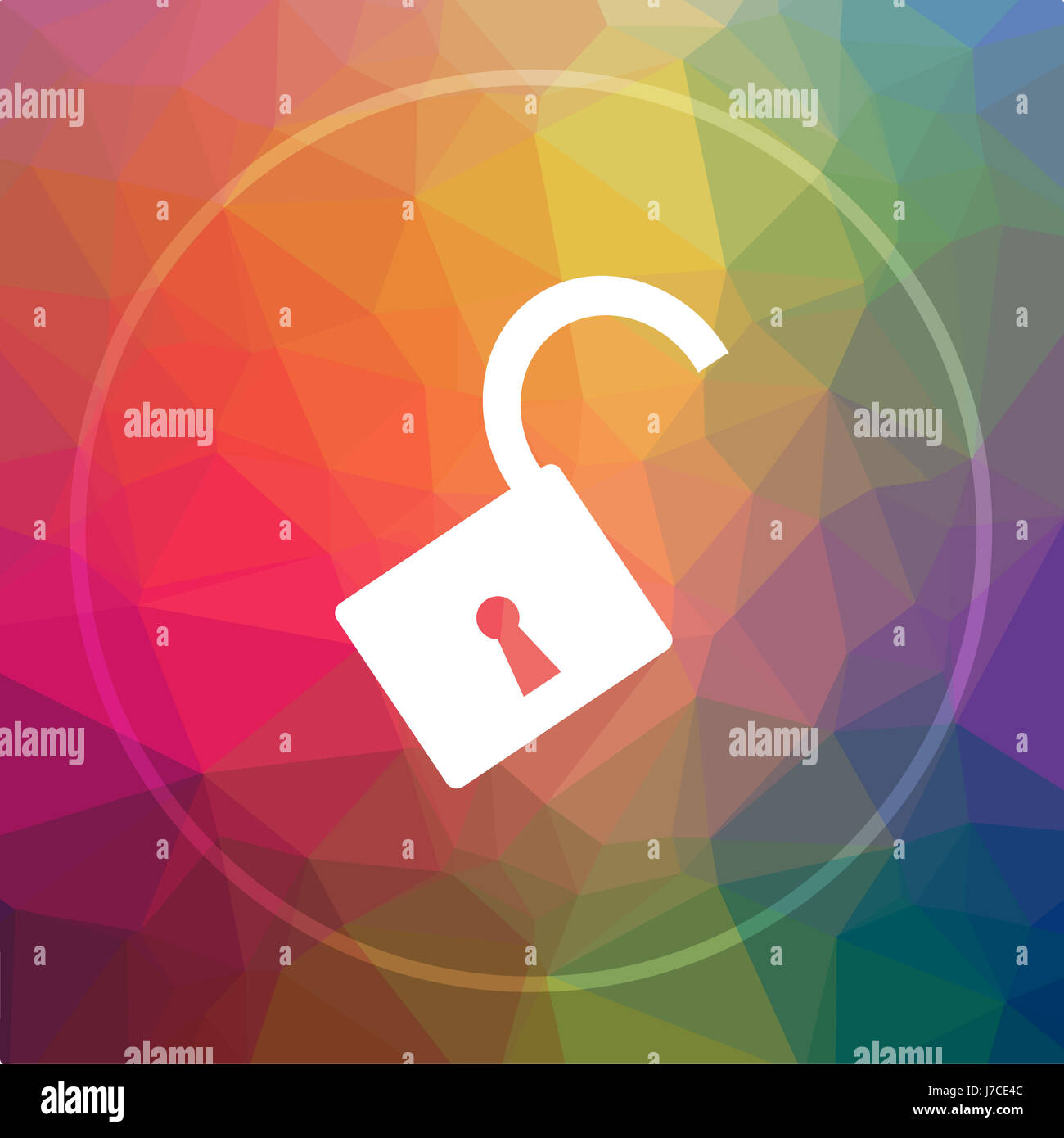 Open lock icon. Open lock website button on low poly background Stock ...