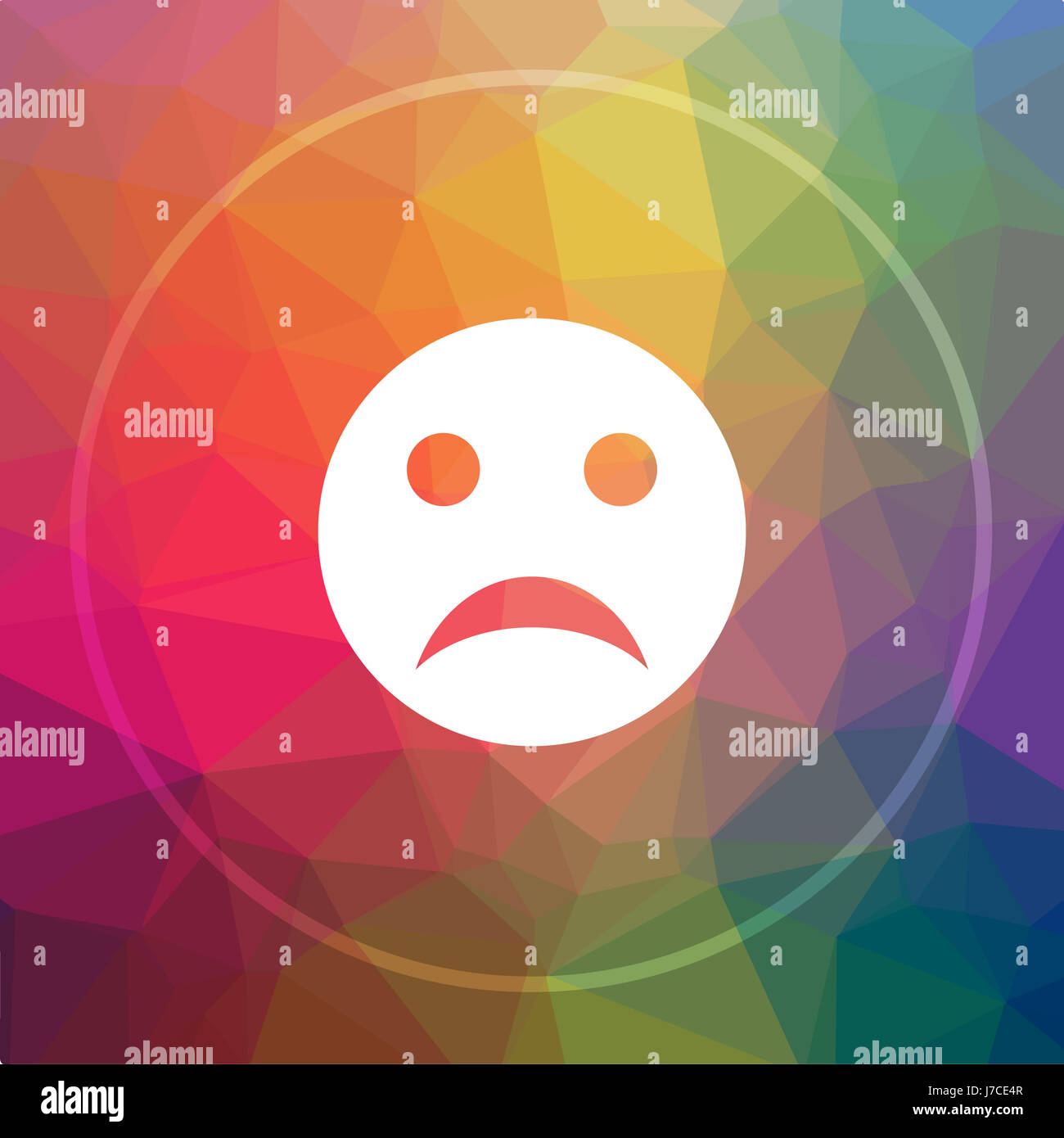 Sad smiley icon. Sad smiley website button on low poly background Stock ...