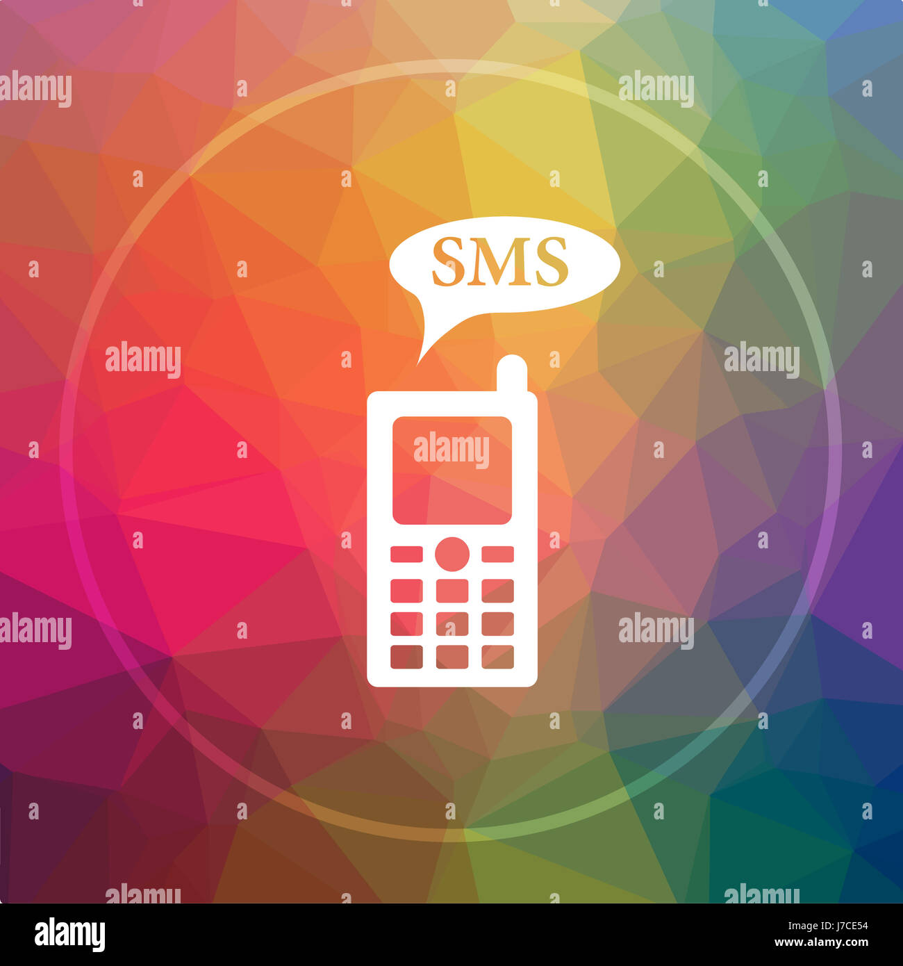 SMS icon. SMS website button on low poly background Stock Photo - Alamy