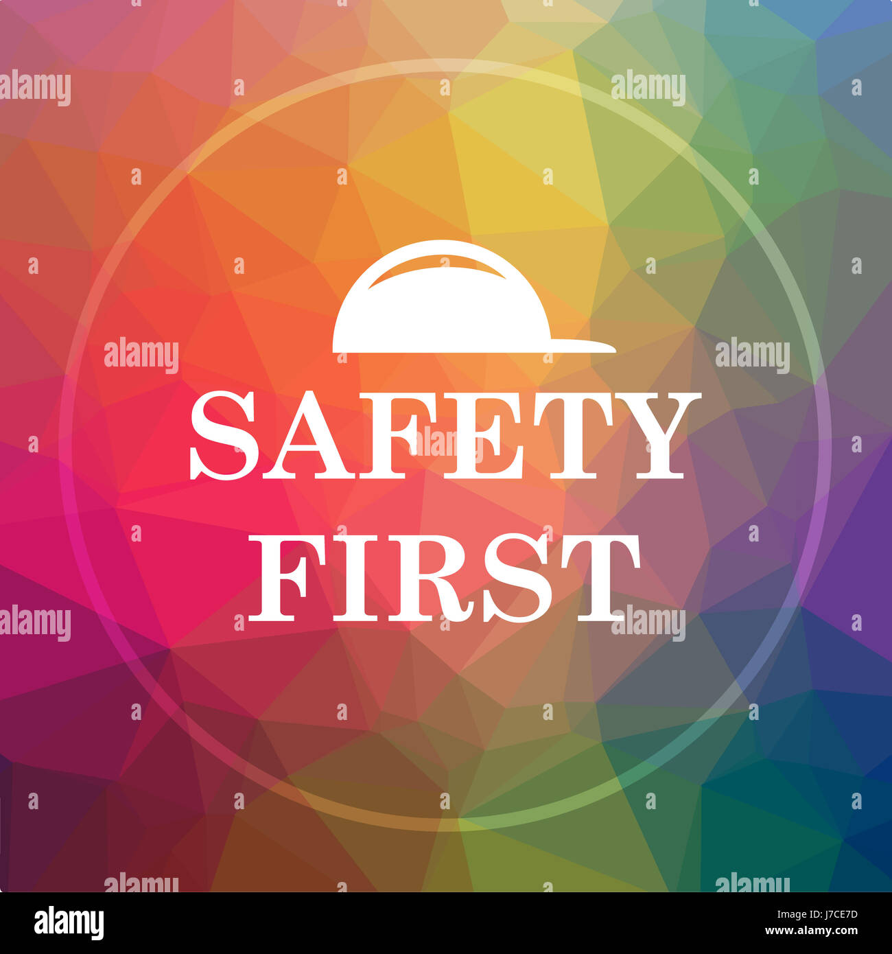 Safety first icon. Safety first website button on low poly background ...