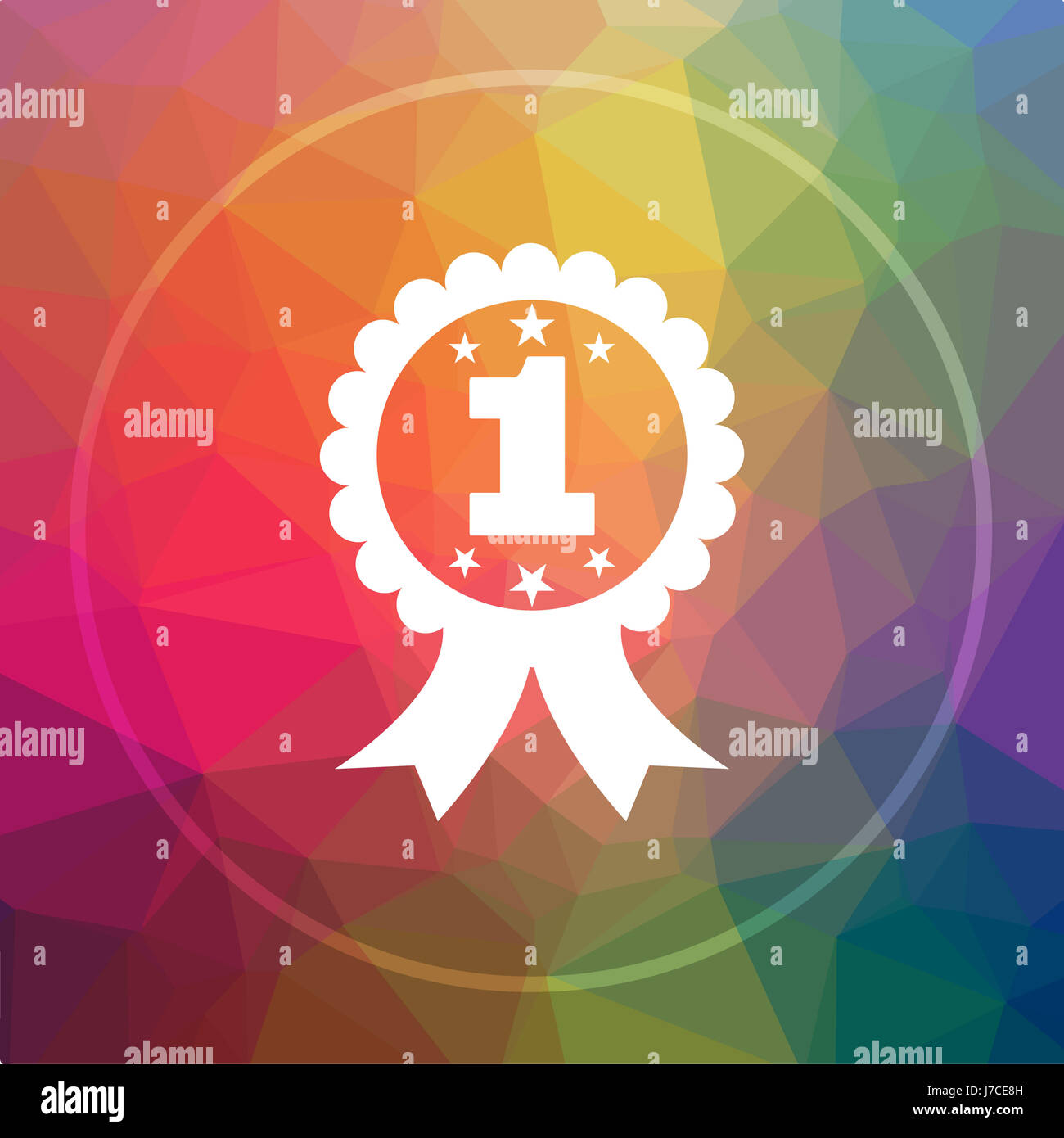 First prize ribbon icon. First prize ribbon website button on low poly ...