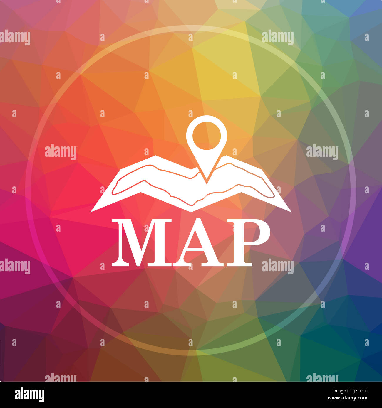 Map icon. Map website button on low poly background Stock Photo - Alamy