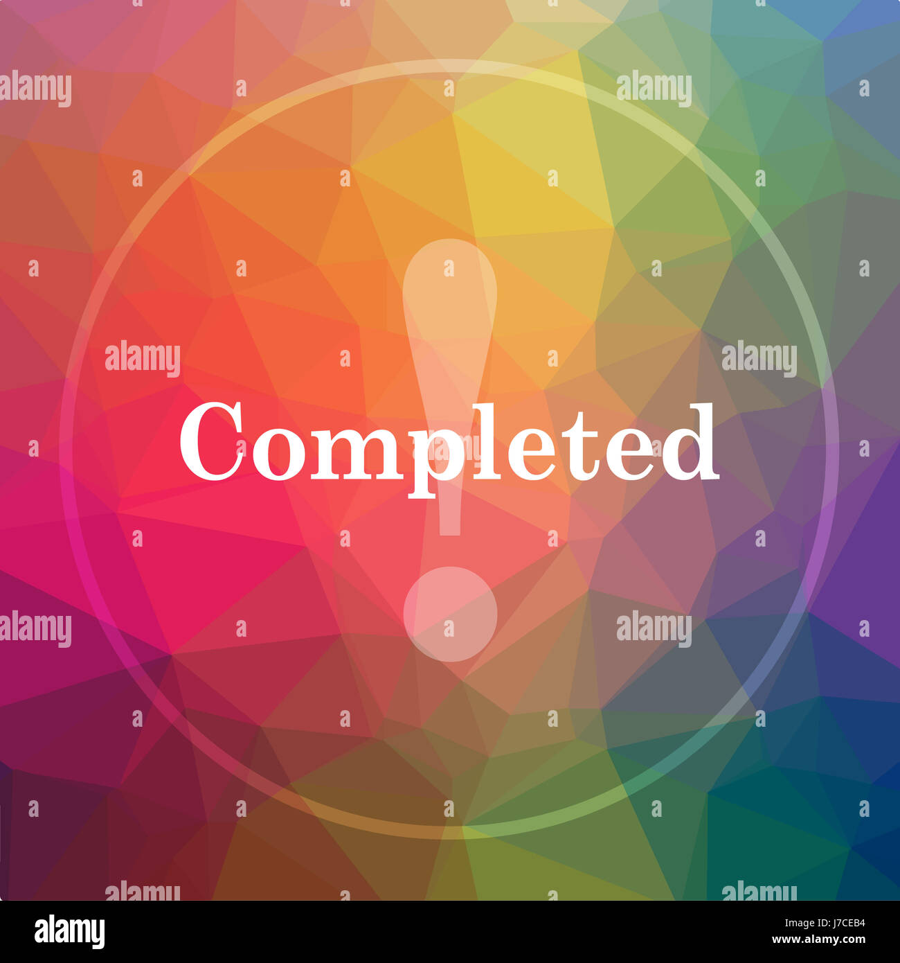 Completed icon. Completed website button on low poly background Stock ...