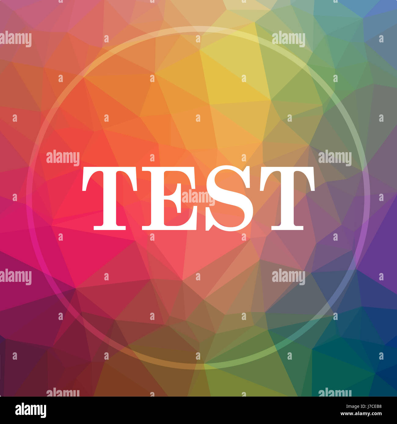 Test icon. Test website button on low poly background Stock Photo - Alamy