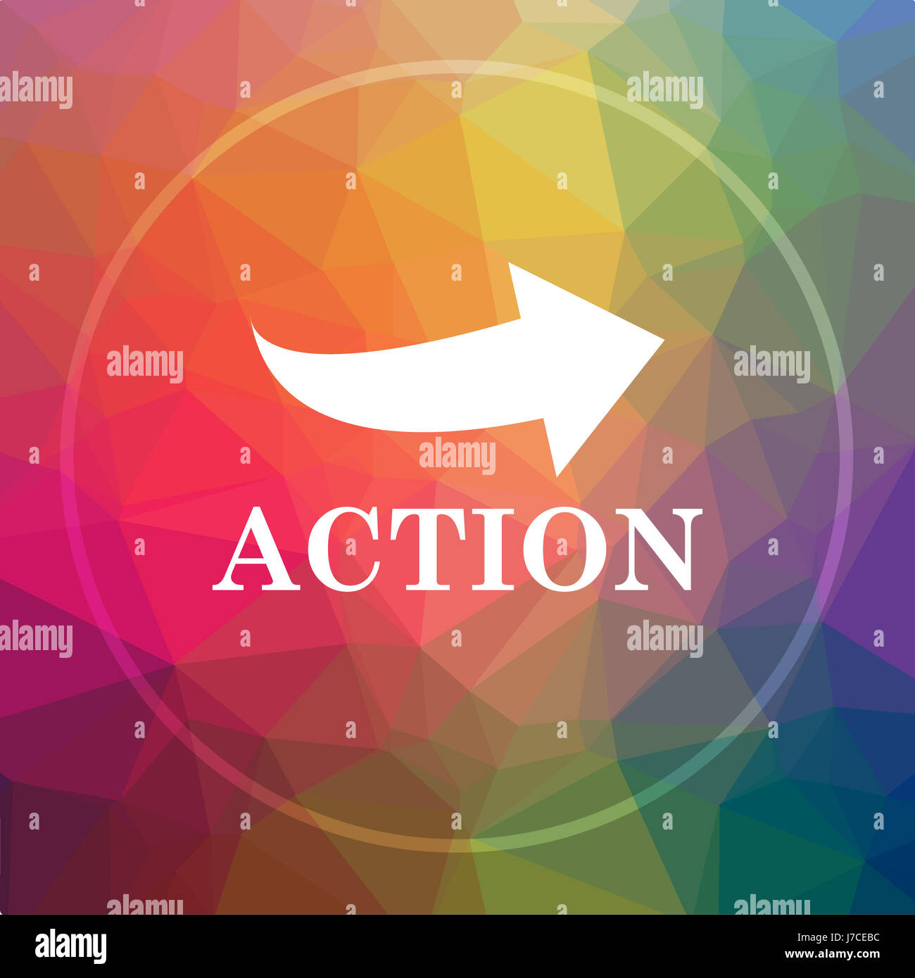 Action icon. Action website button on low poly background Stock Photo ...