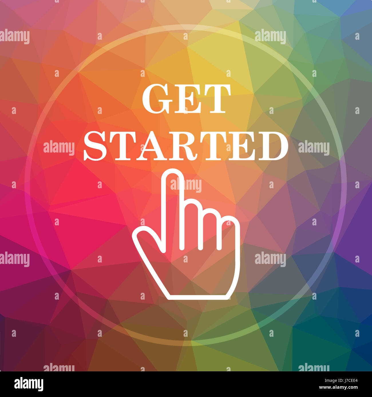 Get started icon. Get started website button on low poly background ...