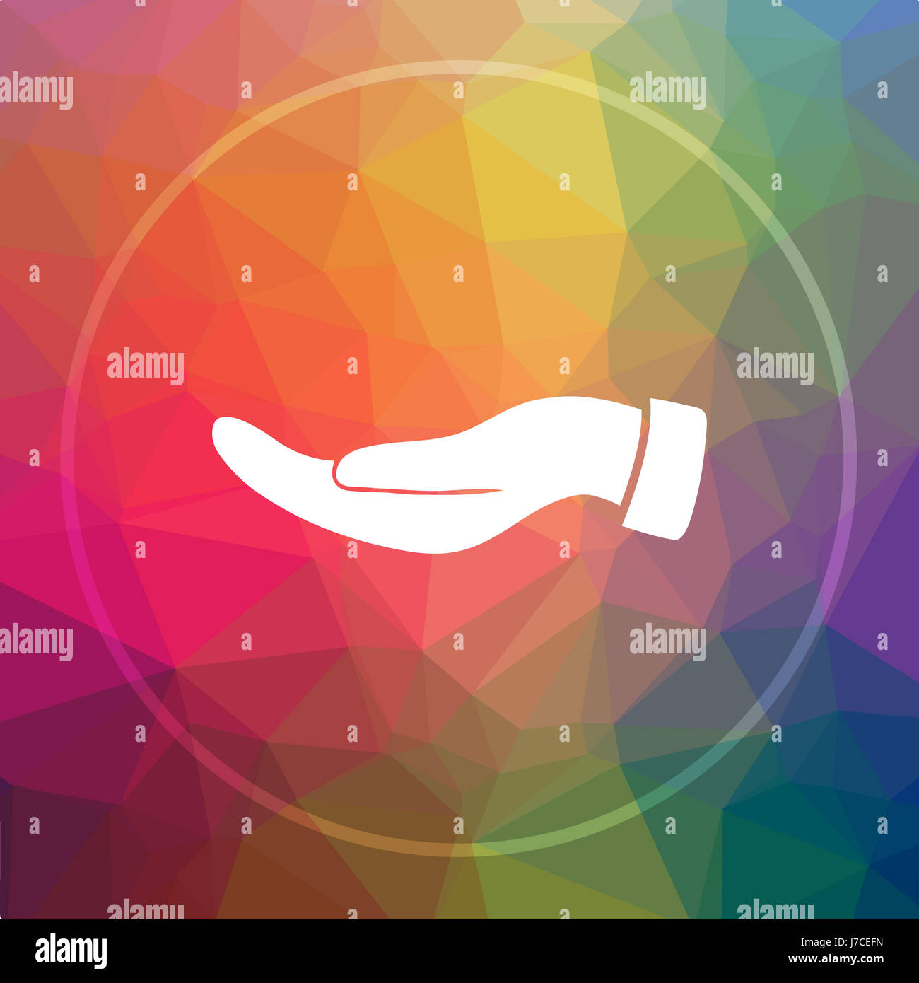 Hand icon. Hand website button on low poly background Stock Photo - Alamy