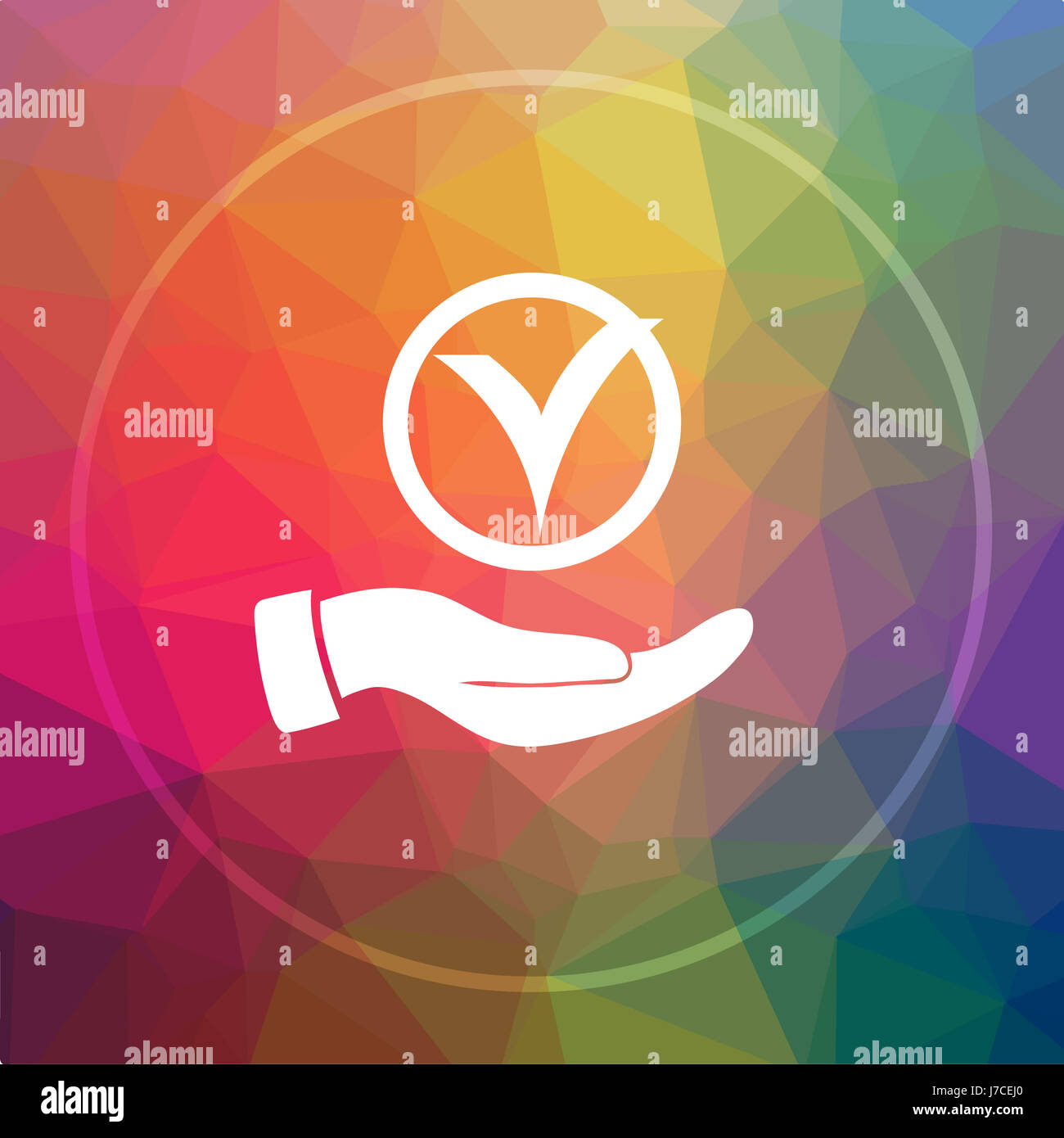 Tick with hand icon. Tick with hand website button on low poly ...