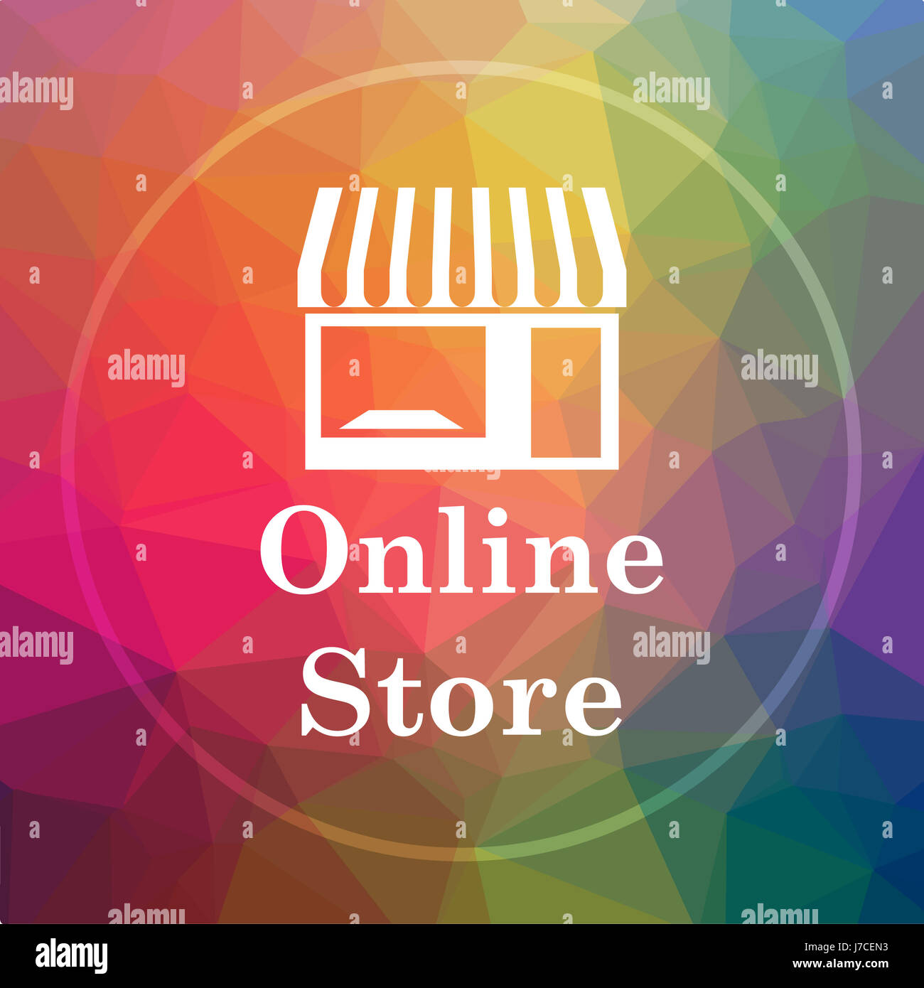 Online store icon. Online store website button on low poly background ...