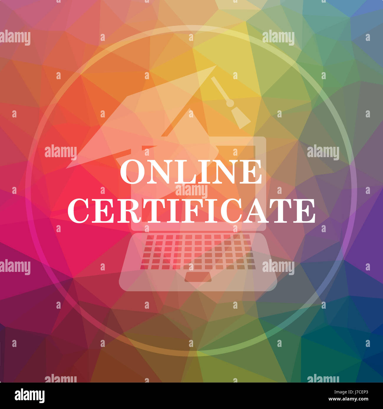 Online certificate icon. Online certificate website button on low poly background Stock Photo ...