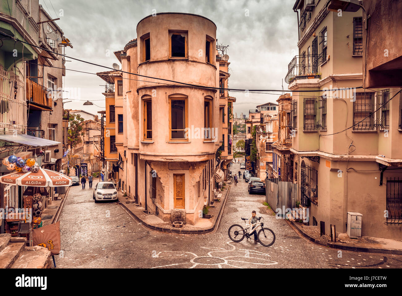 Panoramic Vintage view of Traditional Street and houses at balat area ...