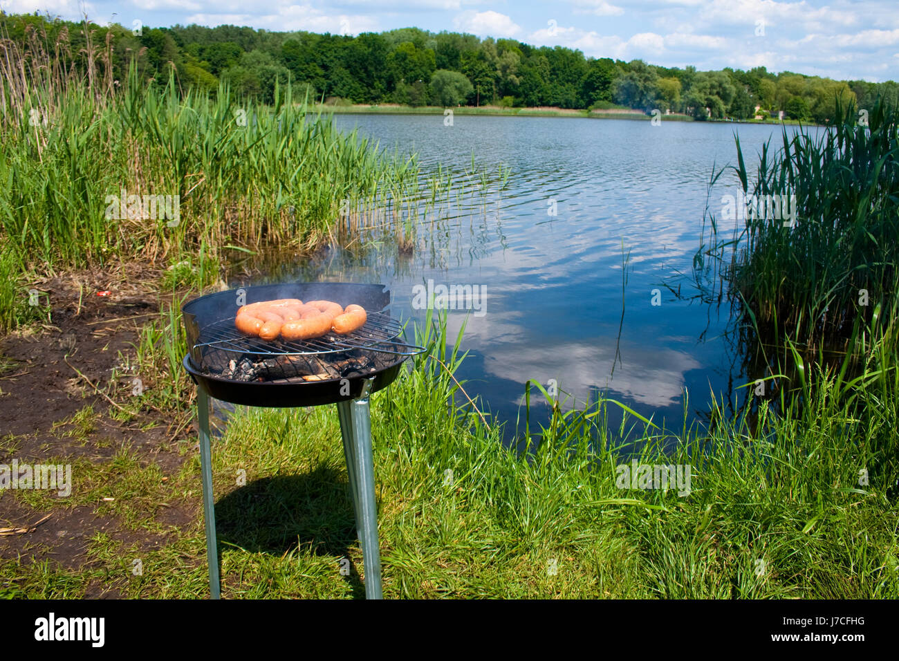 park party celebration sausage grill barbecue barbeque fresh water lake ...
