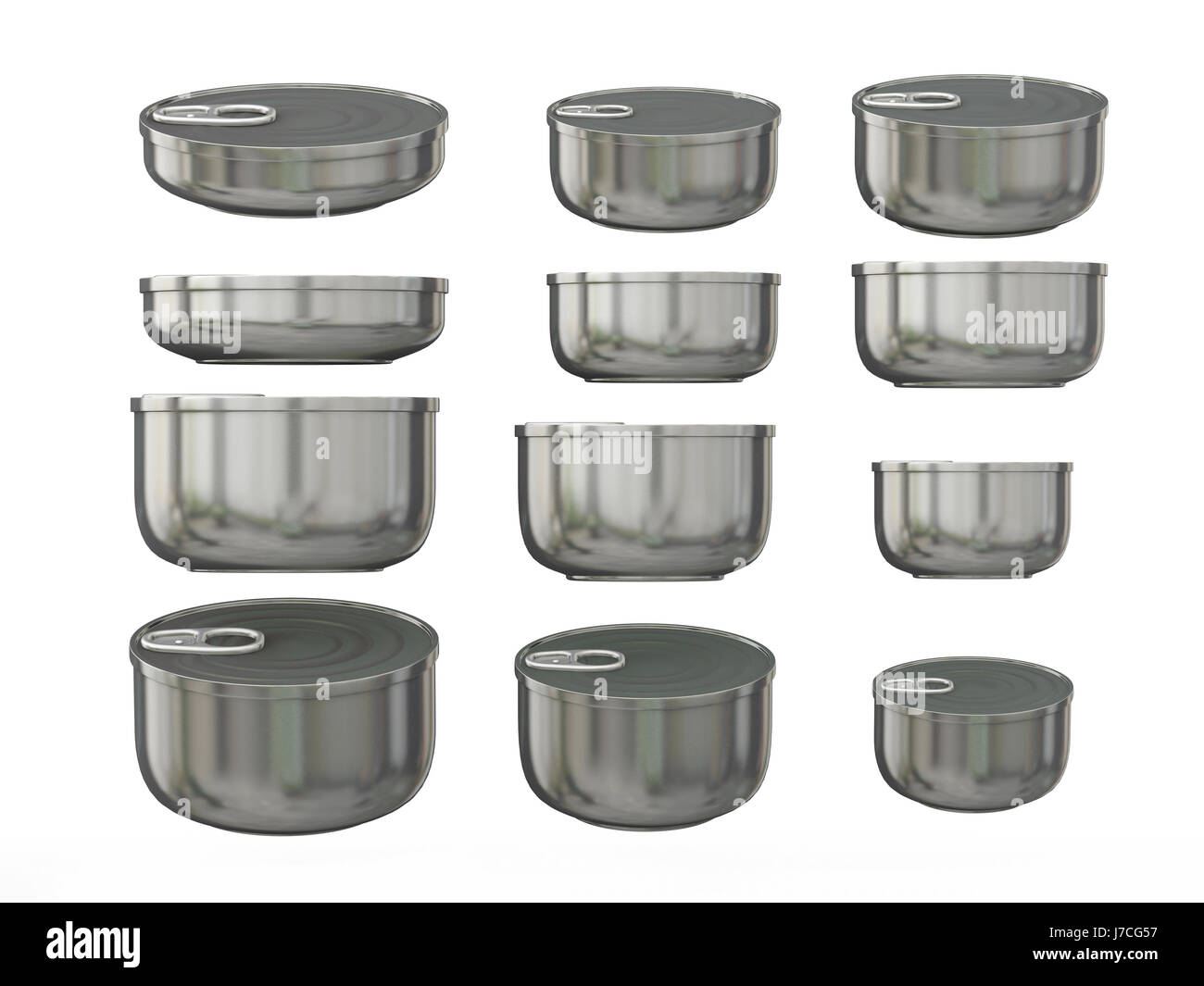 Set of aluminum round bottom tin cans in various sizes . General can ...