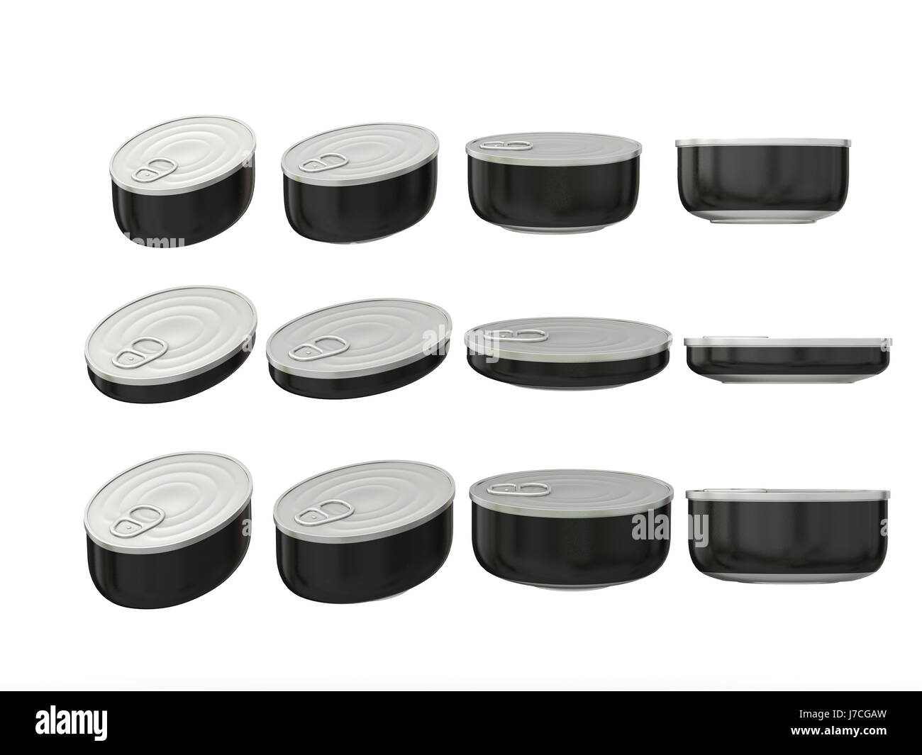 Set of black round bottom oval tin cans in various sizes . General can ...