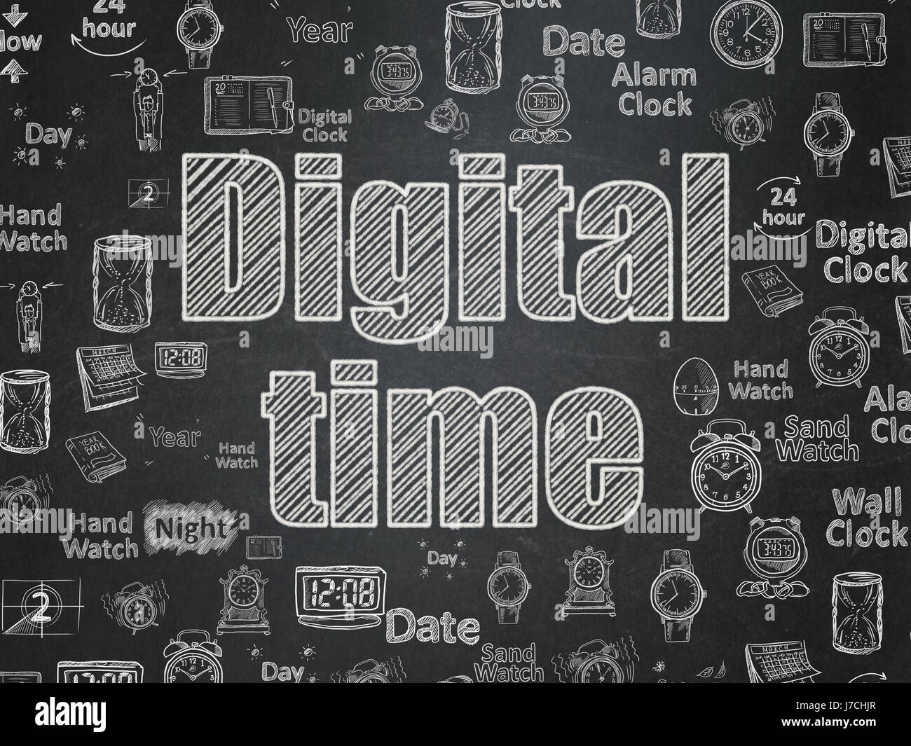 Timeline concept: Digital Time on School board background Stock Photo ...