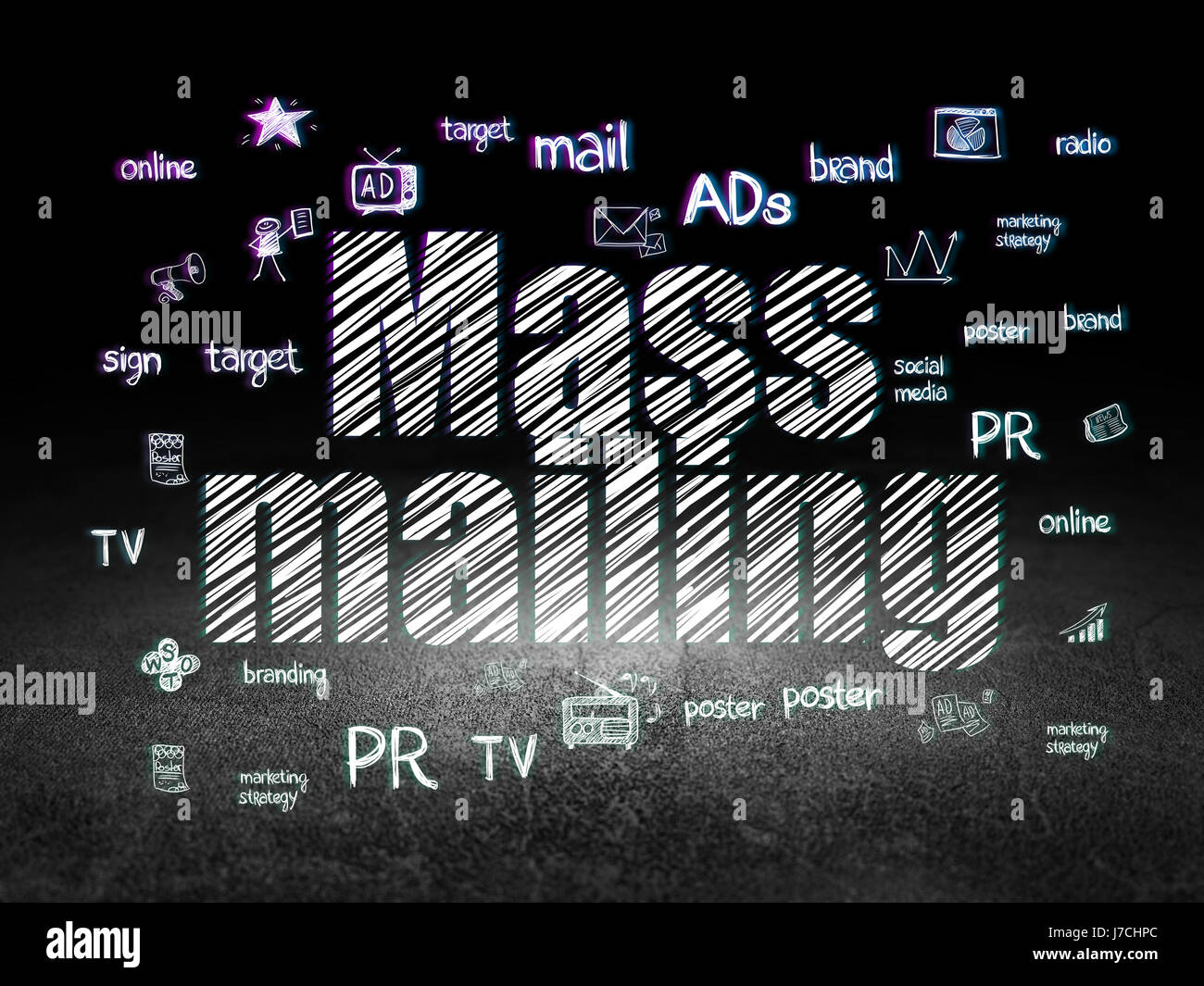 Marketing concept: Mass Mailing in grunge dark room Stock Photo - Alamy