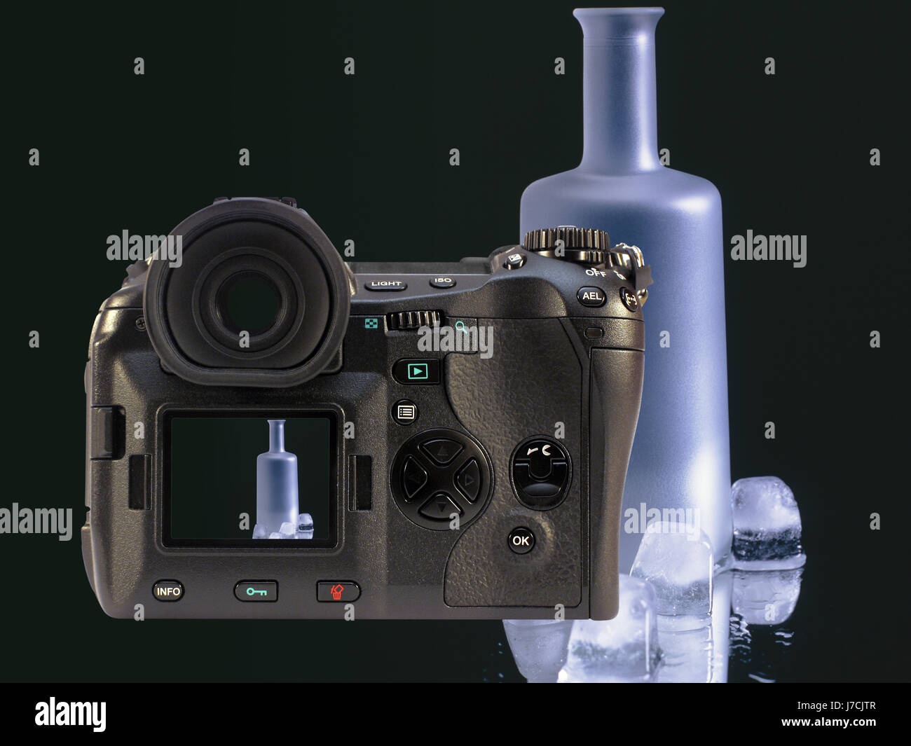 photo camera bottle ice cube glassy photo camera photo composition ...