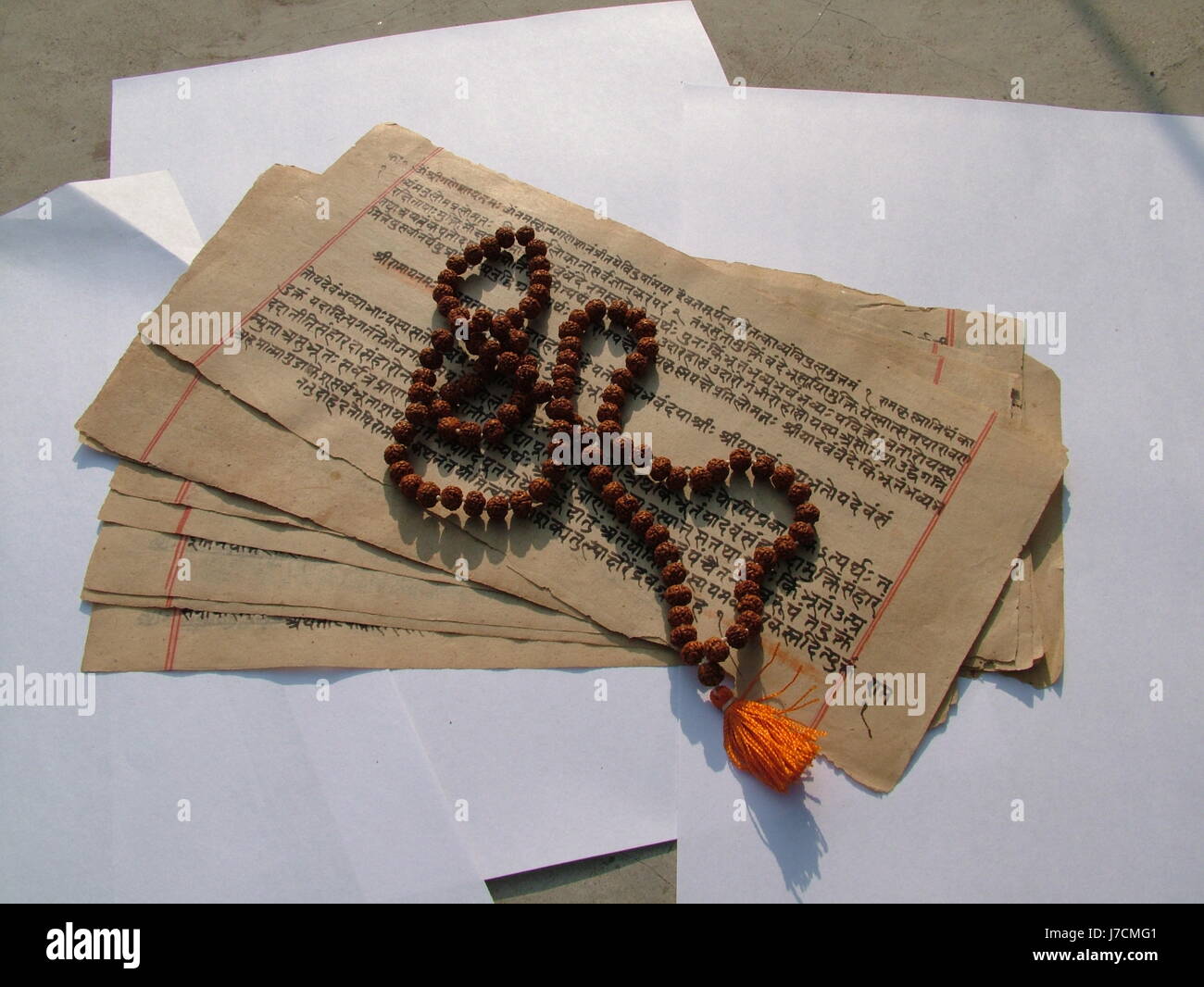 Original Rukdraksha Mala & Sanskrit Vedic Writings, 5 Mukhi, Old Vedic ...