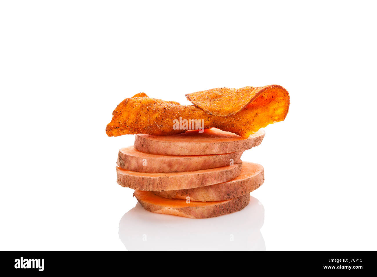 Batata chips and batata slices isolated on white background Stock Photo ...