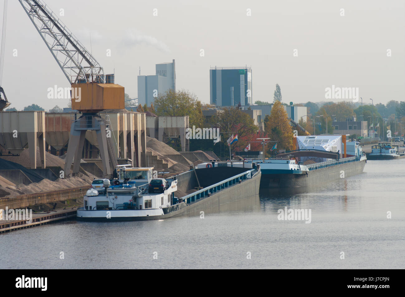 freight ship overloaded barge canal loading sands sand sailing boat ...
