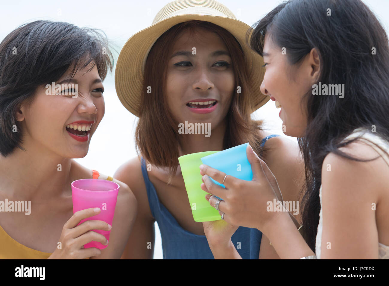 portrait of young woman happy face laughing and joyful emotion in no ...