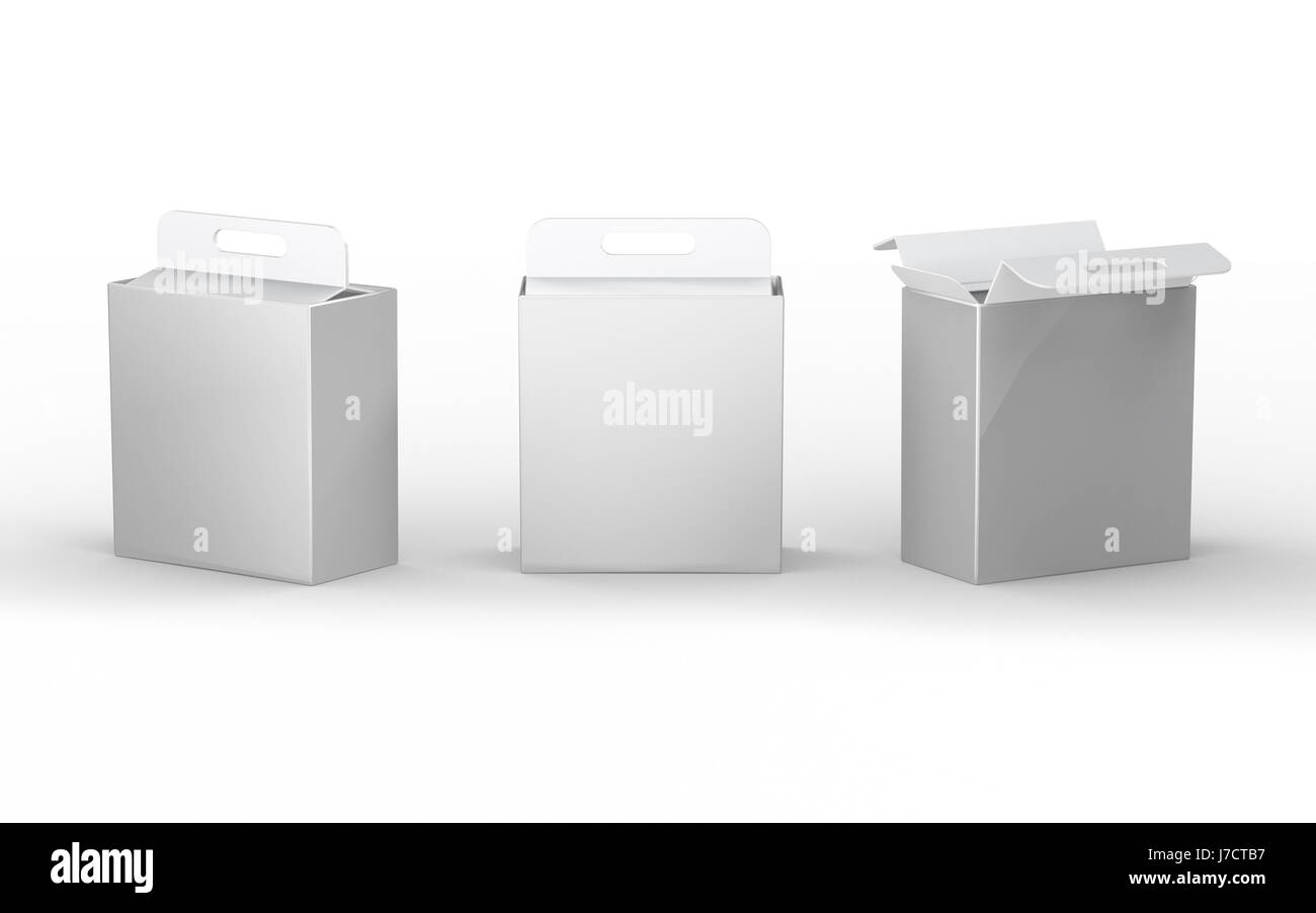 White cardboard paper box packaging with handle, clipping path included ...