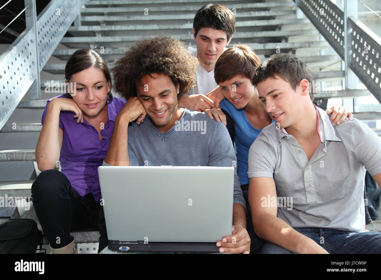 woman stairs laptop notebook computers computer connection connectivity ...