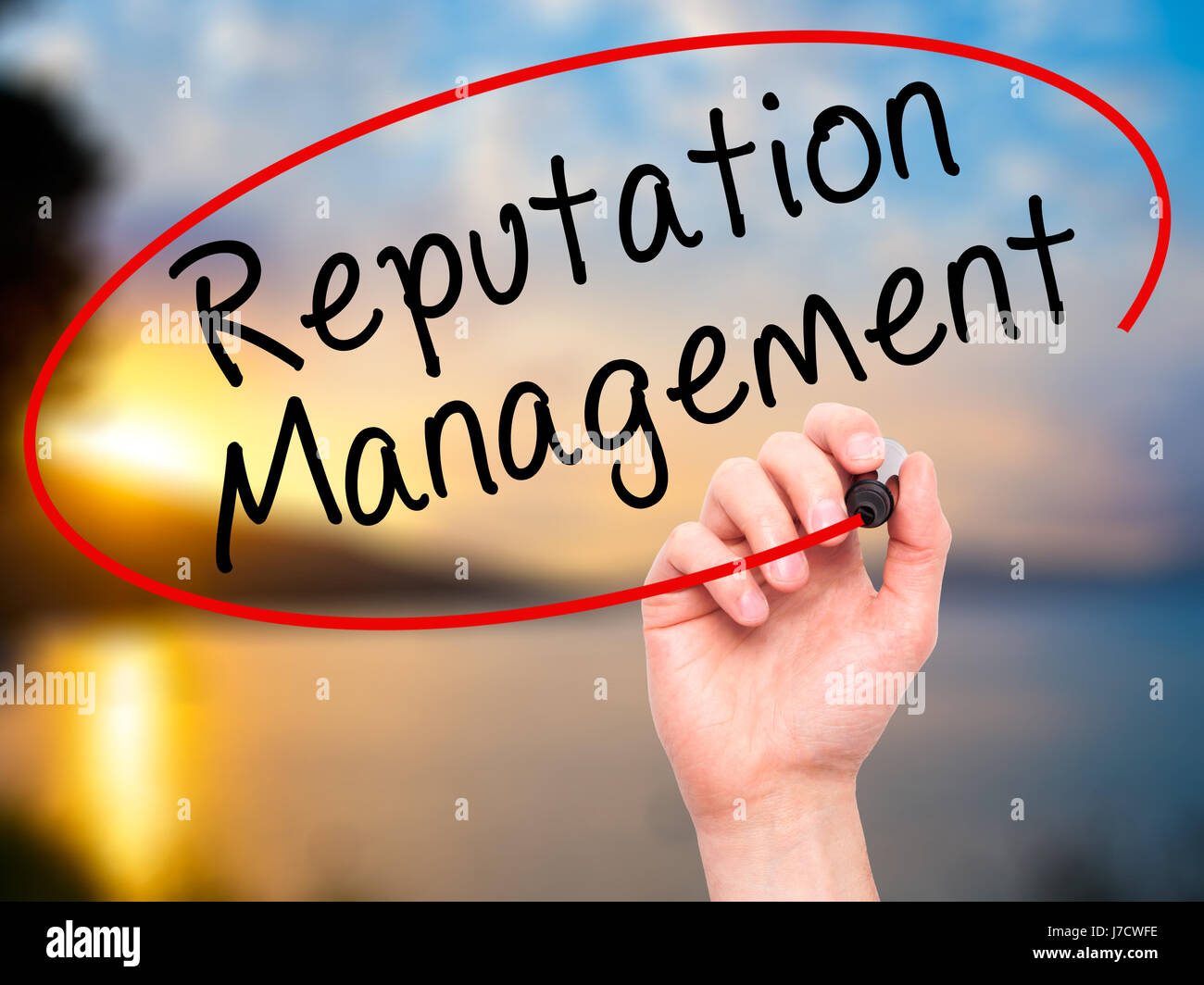Man Hand writing Reputation Management with black marker on visual ...