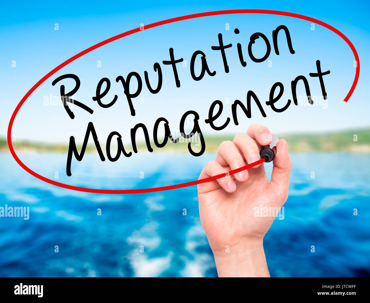 Man Hand writing Reputation Management with black marker on visual ...