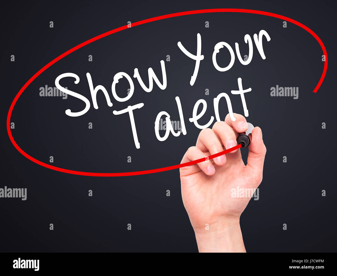 Man Hand writing Show your Talent with black marker on visual screen ...