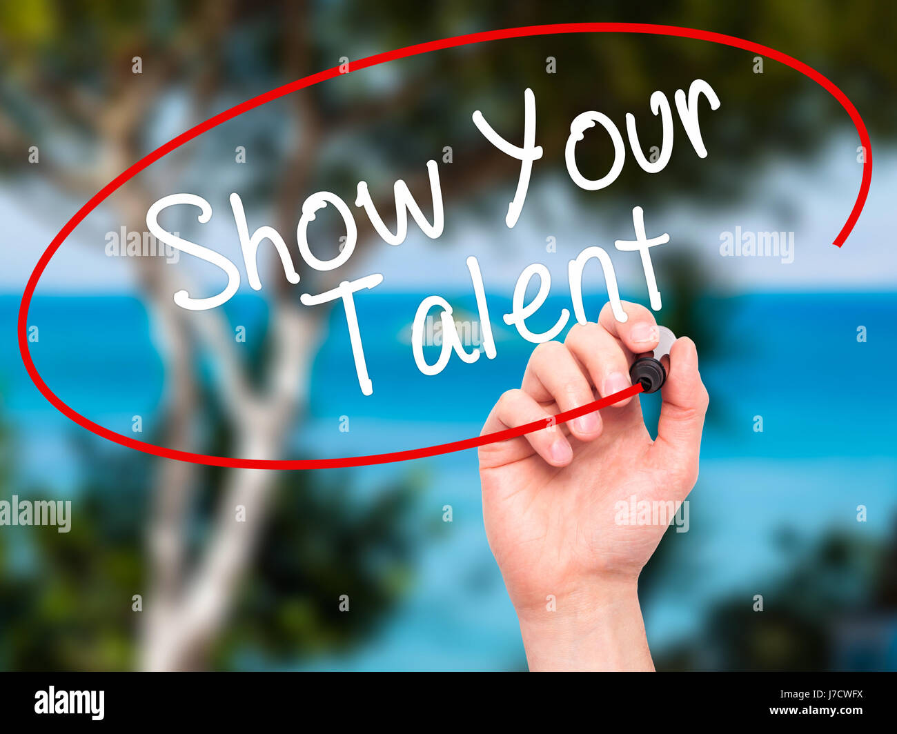 Man Hand writing Show your Talent with black marker on visual screen ...
