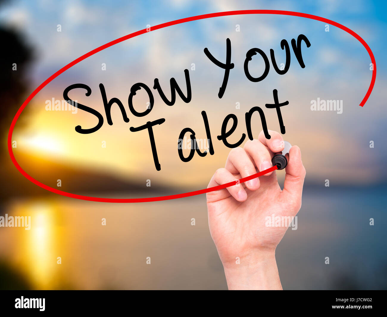 Man Hand writing Show your Talent with black marker on visual screen ...