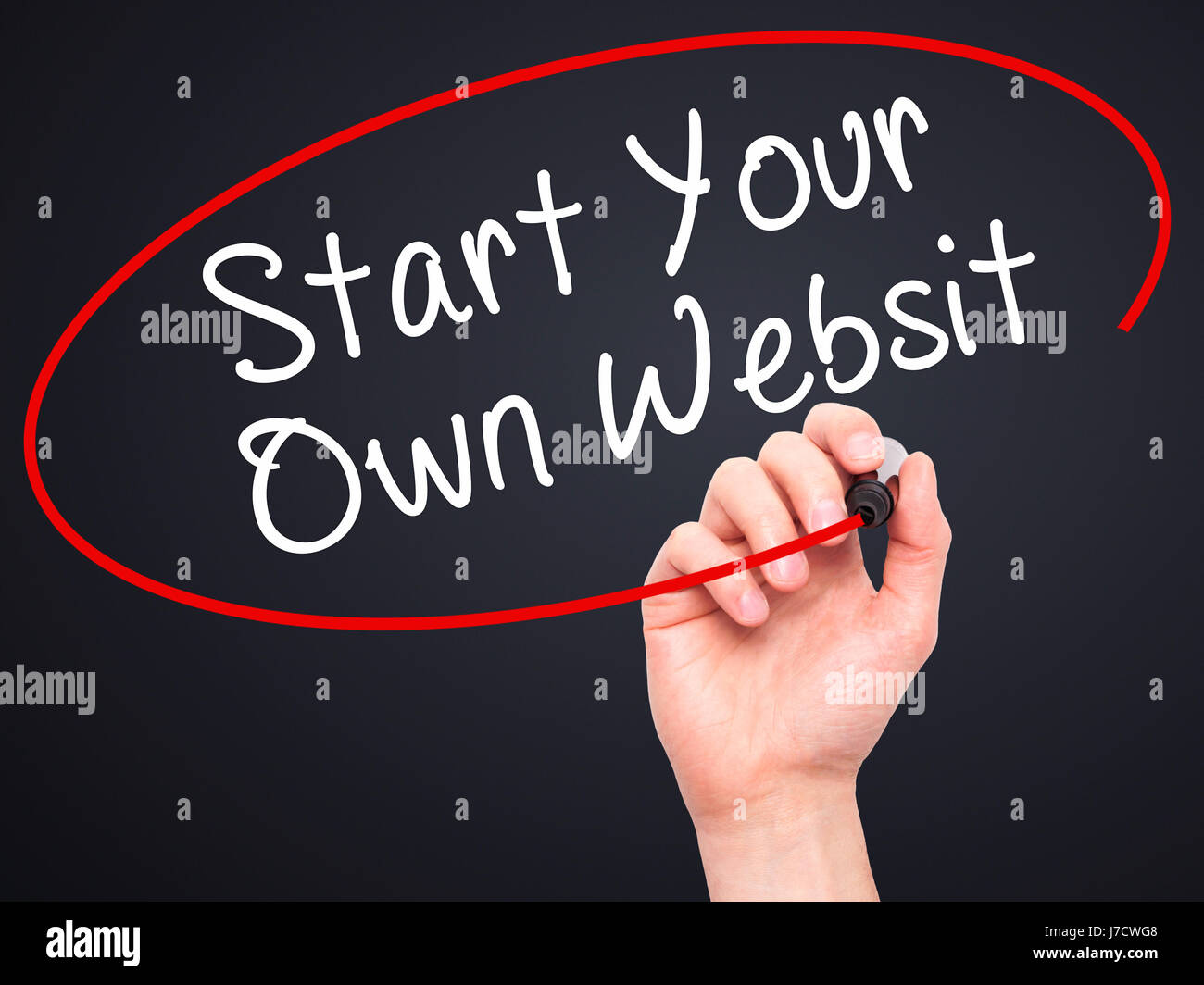 Man Hand writing Start Your Own Website with black marker on visual ...