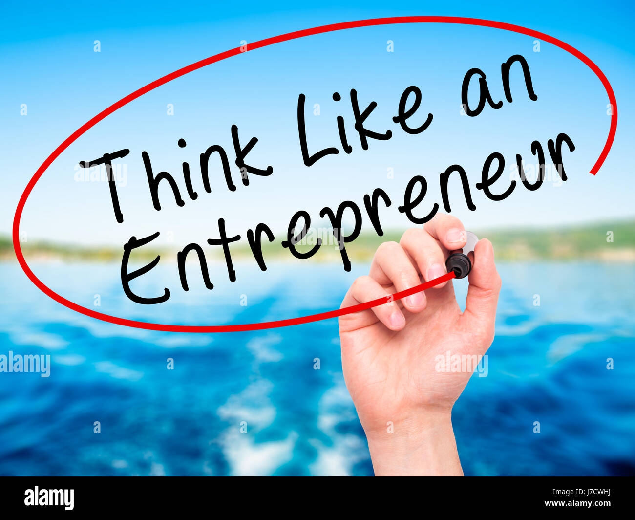 Man Hand writing Think Like an Entrepreneur with black marker on visual ...
