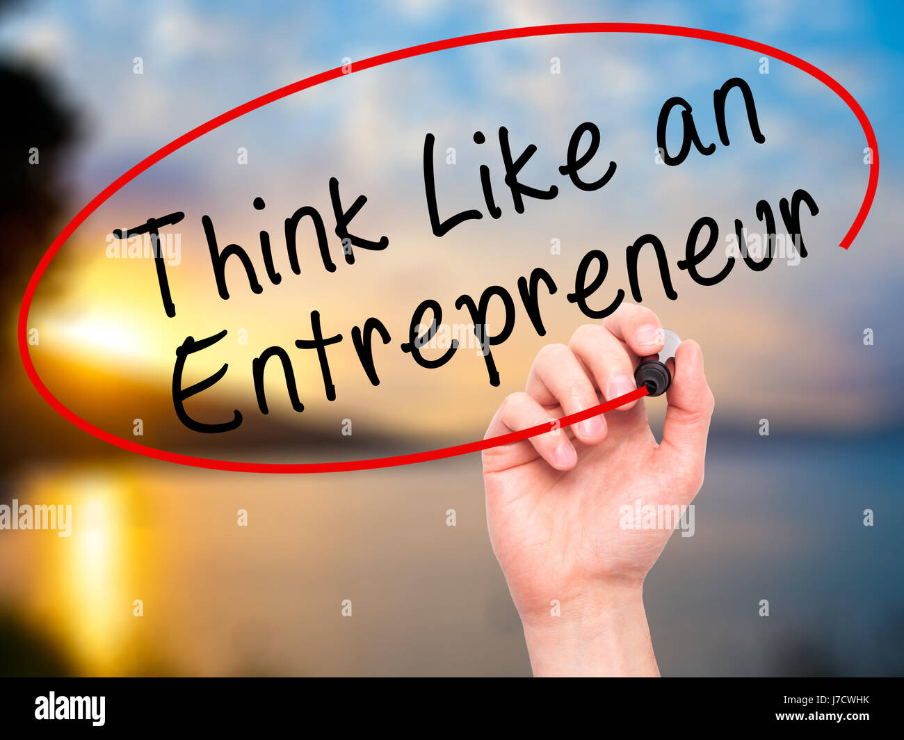 Man Hand writing Think Like an Entrepreneur with black marker on visual ...