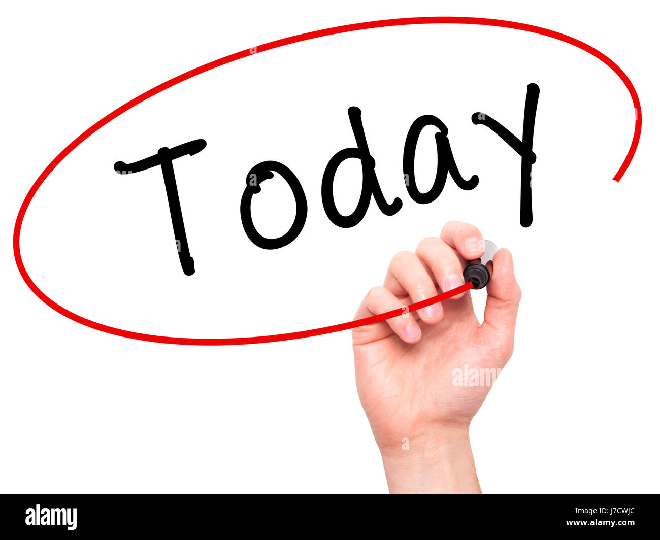 Man Hand writing Today with black marker on visual screen. Isolated on ...