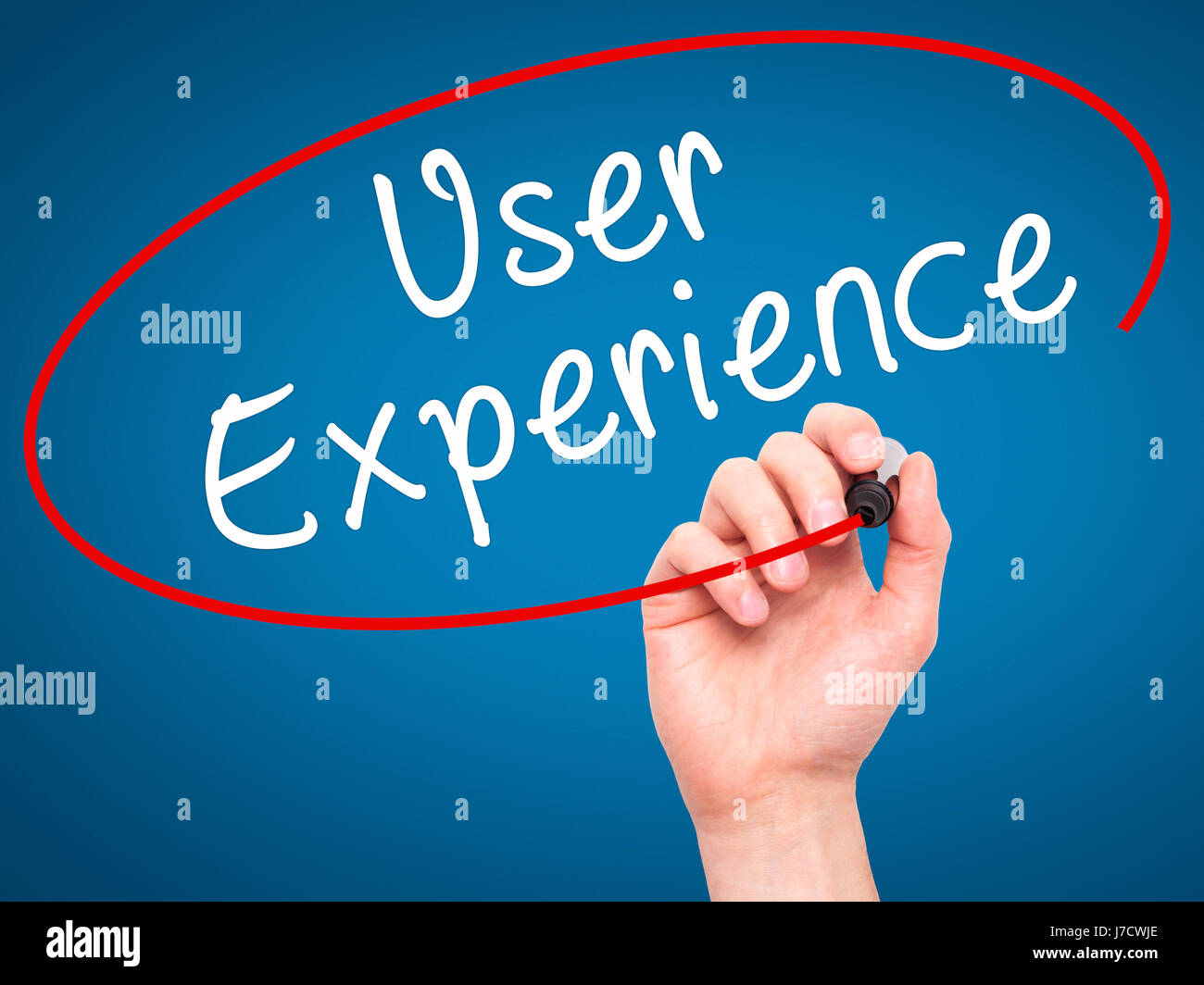 Man Hand writing User Experience with black marker on visual screen ...